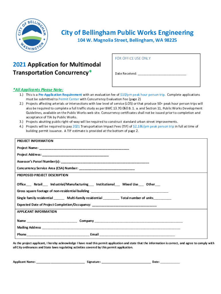 Fillable Online Transportation Concurrency Application Form. Transportation Concurrency ...