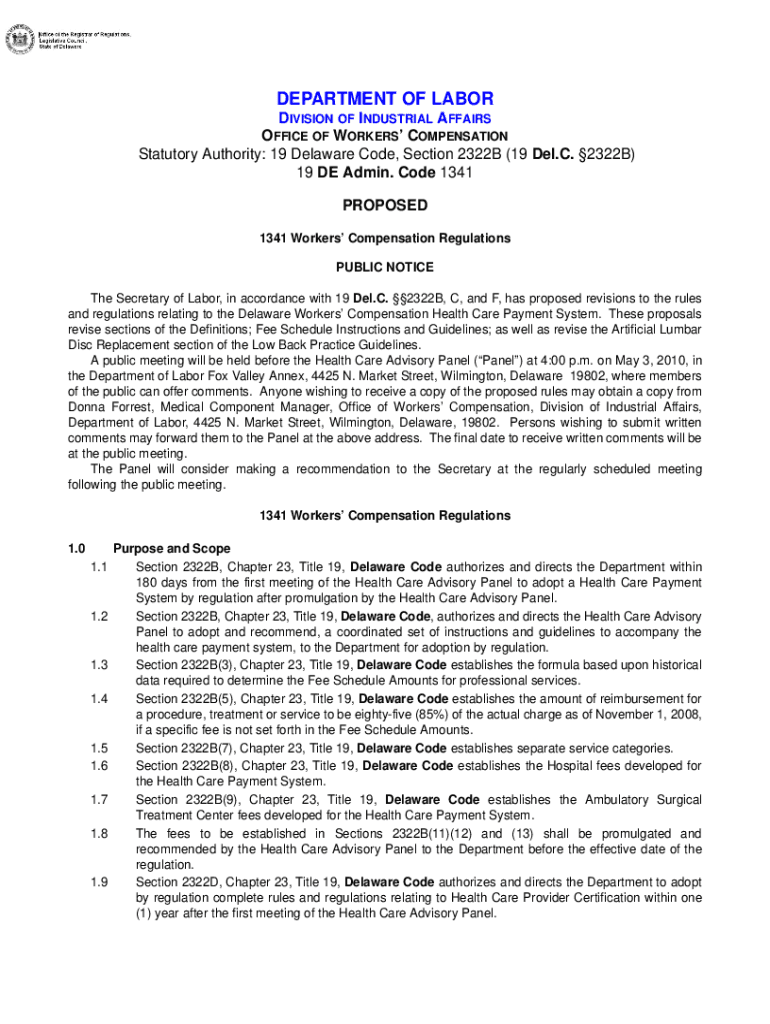 Fillable Online regulations delaware State Workers' Compensation ...