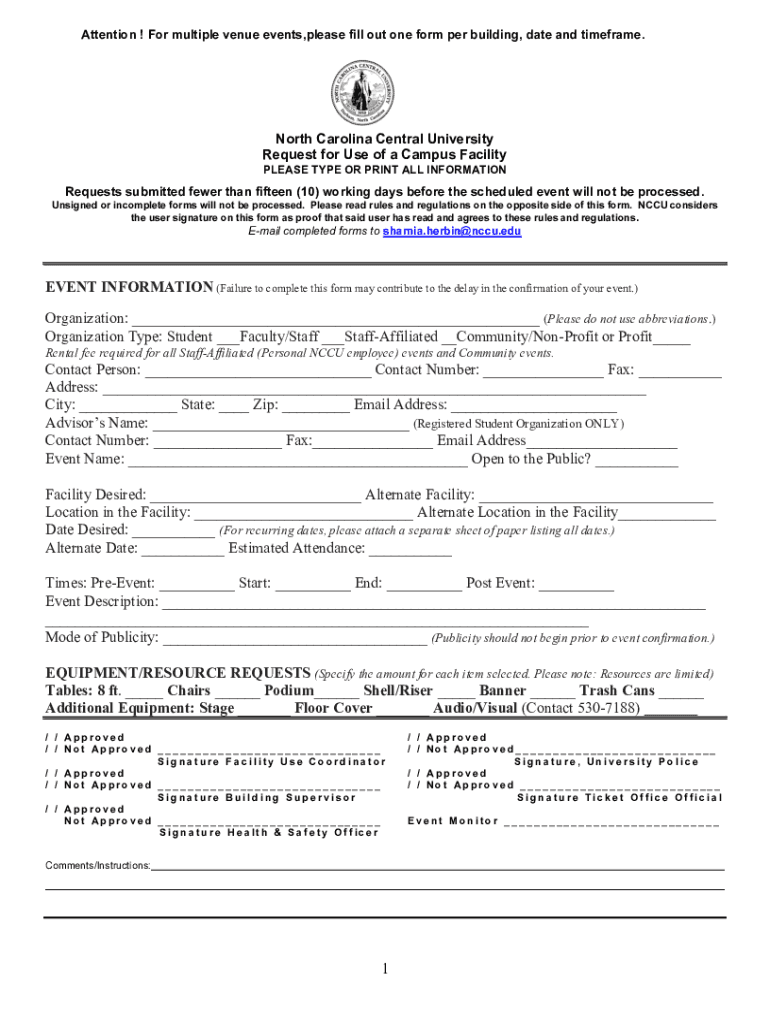 Fillable Online Request for Use of a Campus Facility - myeol.nccu.edu ...