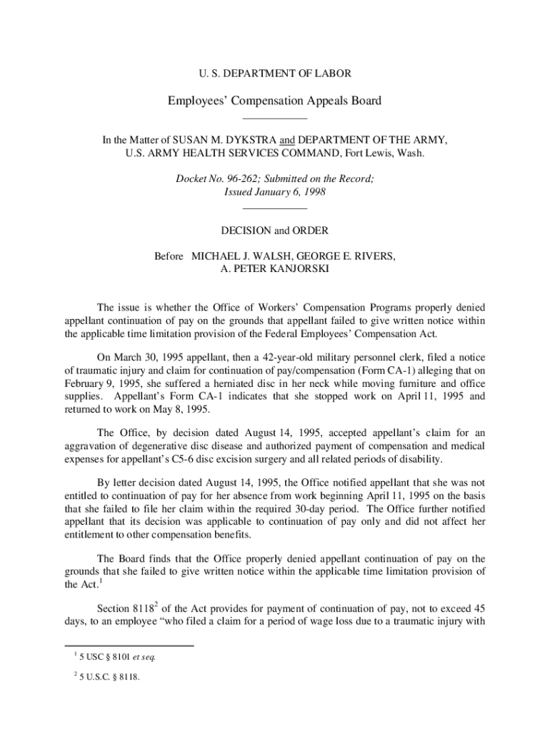 Fillable Online 96-0262: SUSAN M. DYKSTRA and DEPARTMENT OF THE A... Fax Email Print - pdfFiller
