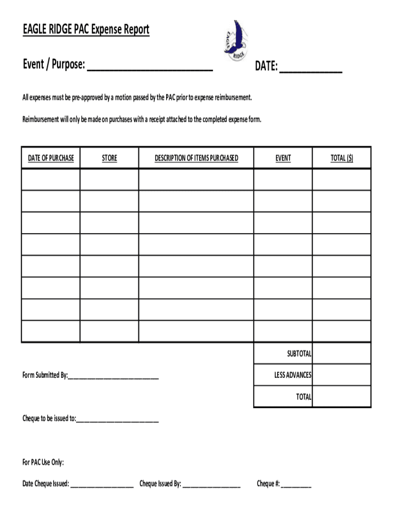 Fillable Online www.sd43.bc.caschooleagleridgeEAGLE RIDGE PAC Expense ...