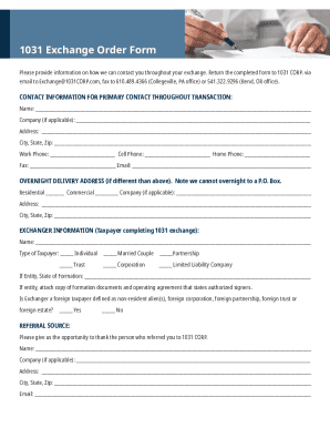 Fillable Online 1031 Exchange Order Form - 1031corp.com Fax Email Print - pdfFiller