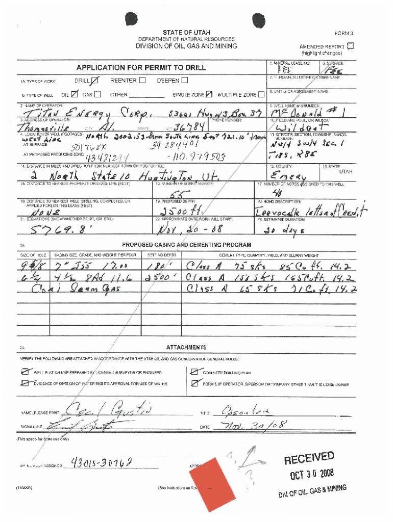 Fillable Online APPLICATIONFOR PERMITTO DRILL Fax Email Print - pdfFiller