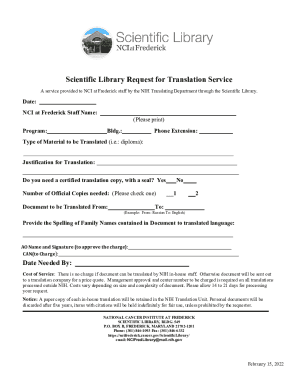 Fillable Online ncifrederick cancer NCI-Frederick Request for ...