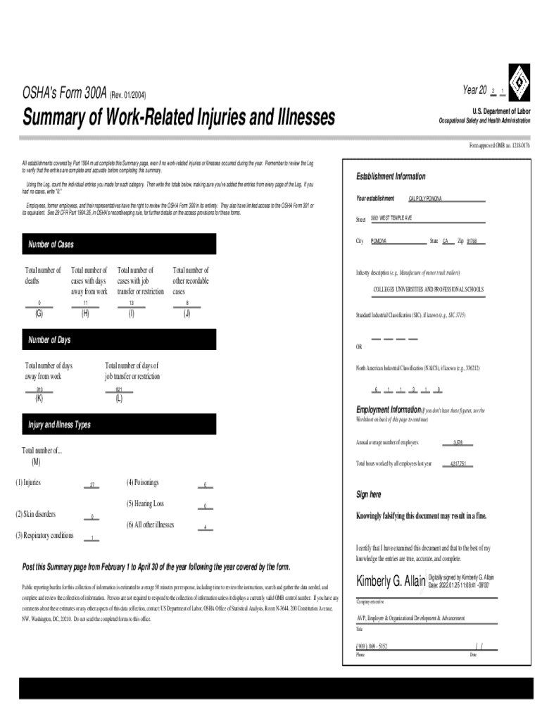Fillable Online www.labor.nc.gov osh osh-example-programsOSHA Recordkeeping Forms 300, 300A, and ...