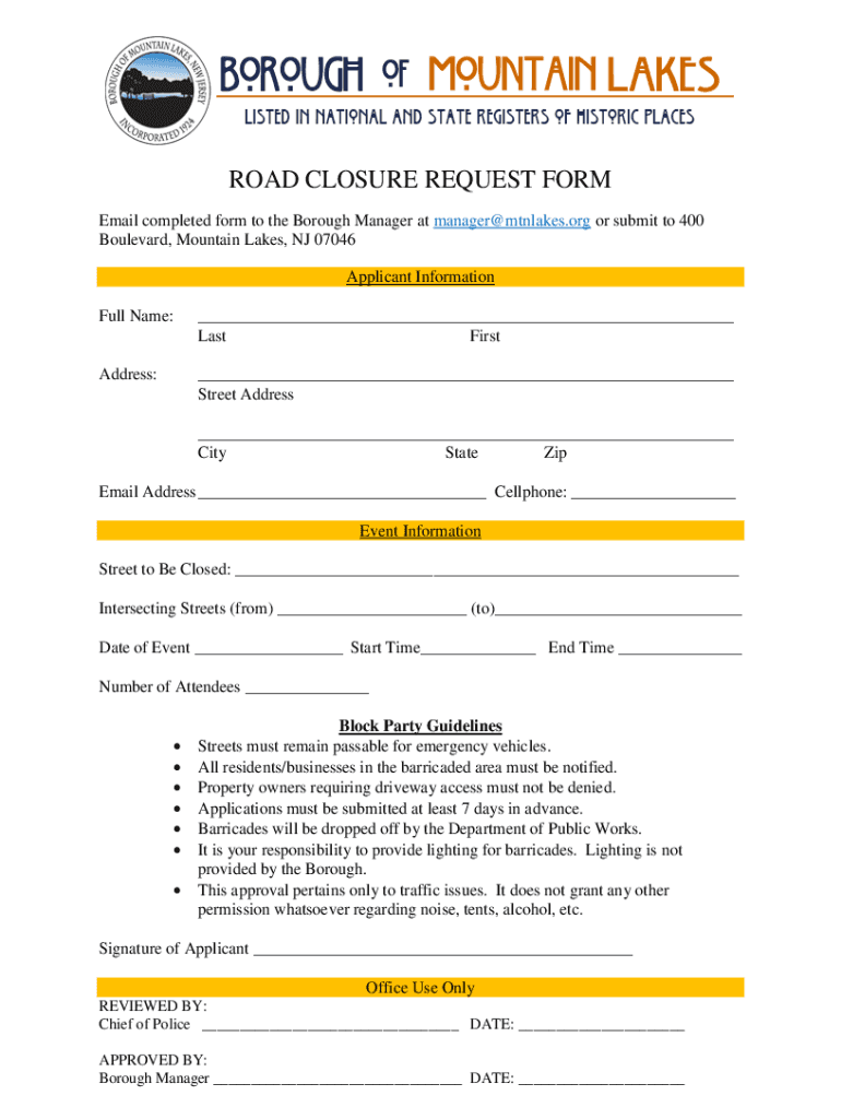 Fillable Online mtnlakes.org11Road-Closure-REQUEST-FORMROAD CLOSURE ...