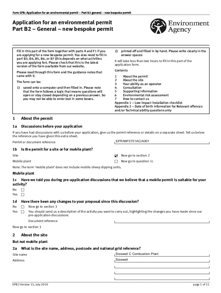 Fillable Online Form EPB: Application for an environmental permitPart ...