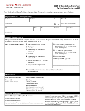Fillable Online 202223 Benefits Enrollment Form for Members of Union ...
