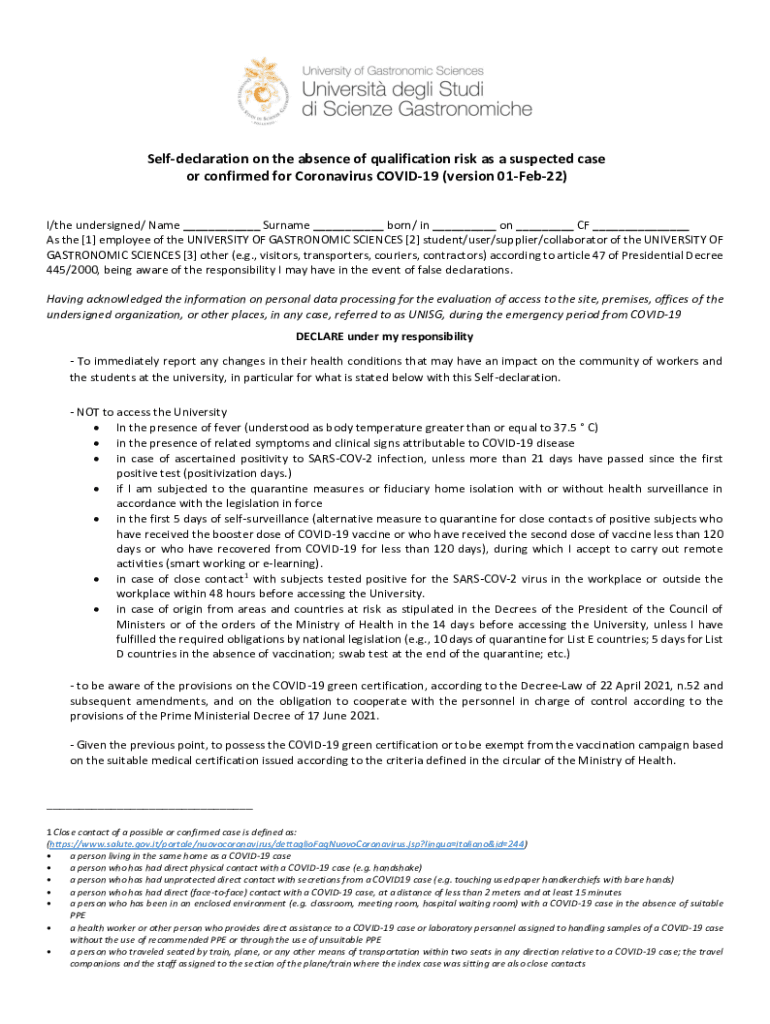 Fillable Online www.unisg.itassetsSelf-declarationgennaioSelf ...