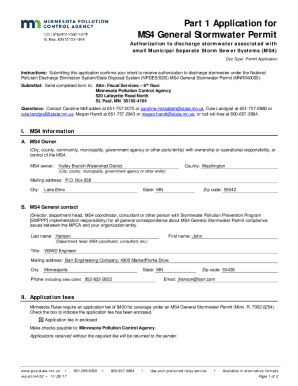 Fillable Online Part 1 Application for MS4 General Stormwater Permit ...