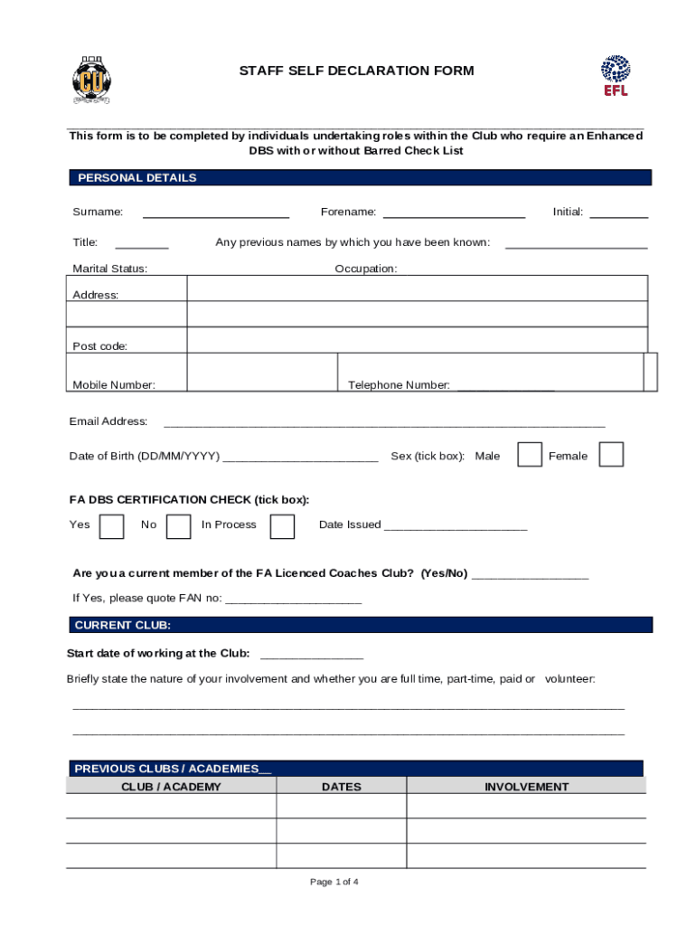 club logo can be entered herestaff self declaration Doc Template | pdfFiller