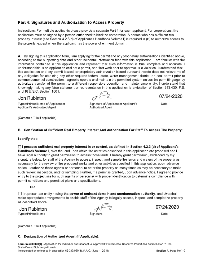 Fillable Online PART 4: SIGNATURES AND AUTHORIZATION TO ACCESS PROPERTY ...
