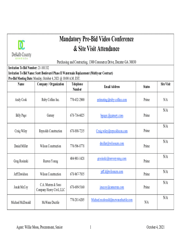 Fillable Online 21-101332 Scott Blvd II - Pre Bid Sign In.pdf Fax Email ...