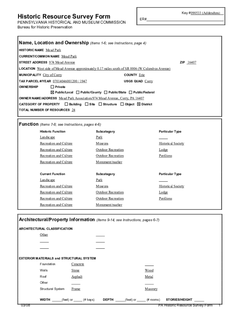 Fillable Online 028H.doc - 89A PENNSYLVANIA HISTORIC RESOURCE SURVEY FORM Fax Email Print ...