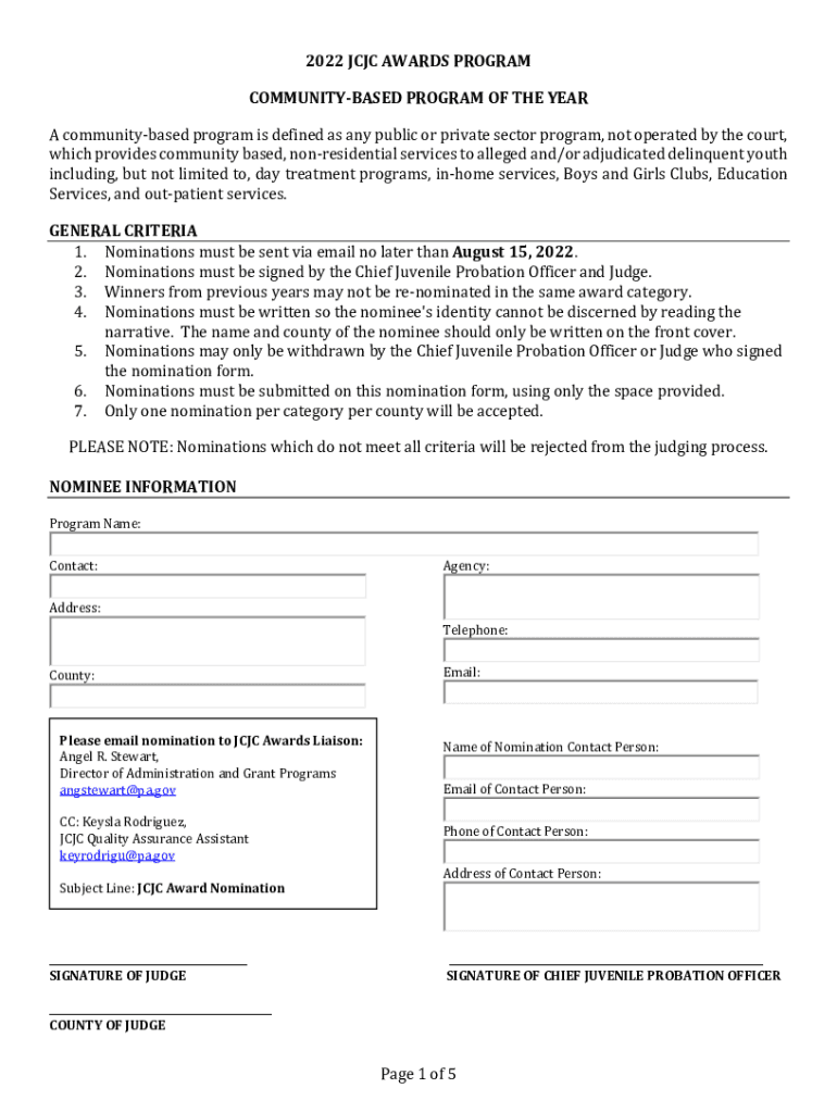 Fillable Online 202 JCJC AWARDS PROGRAM COMMUNITY-BASED PROGRAM OF THE ...