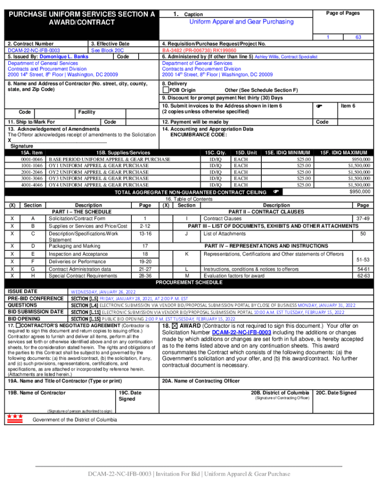 Fillable Online dgs dc Purchase Work Uniforms - Shop Corporate Apparel ...