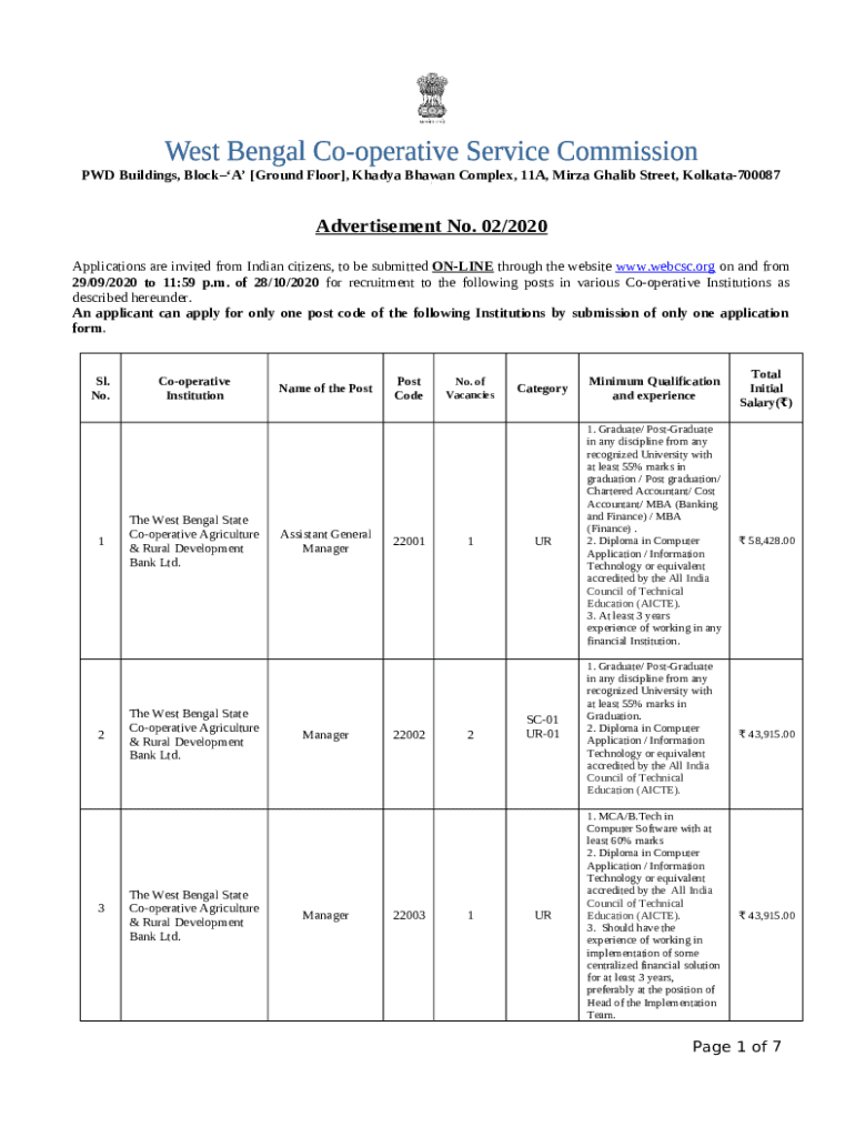 webcsc.orgRecruitment-advertisementsWest bengal Co-operative Service ...