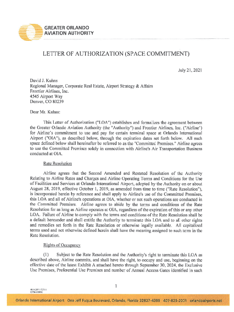 Fillable Online Frontier Airlines Letter of Authorization (Space ...