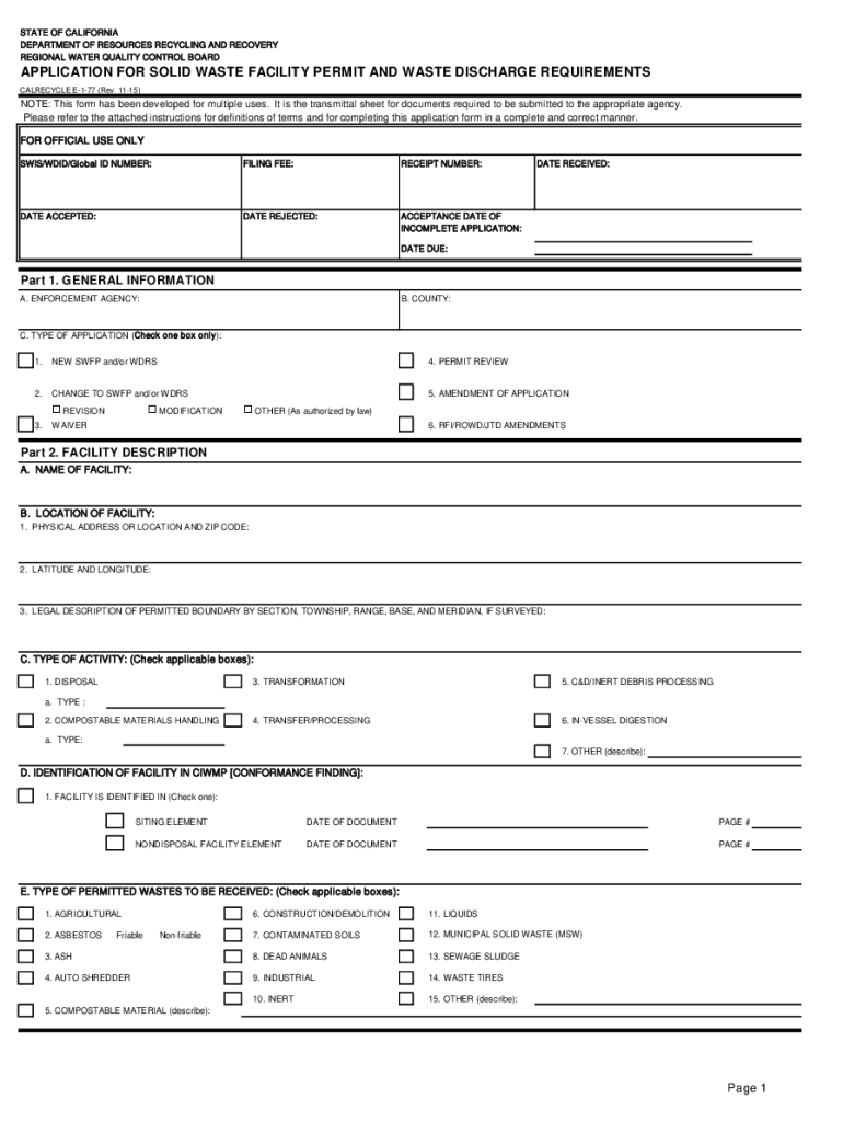 Fillable Online www2 calrecycle ca www2.calrecycle.ca.gov Docs WebApplication for Solid Waste ...