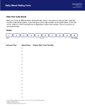 Fillable Online Daily Mood Rating Form - Oxford Clinical ...