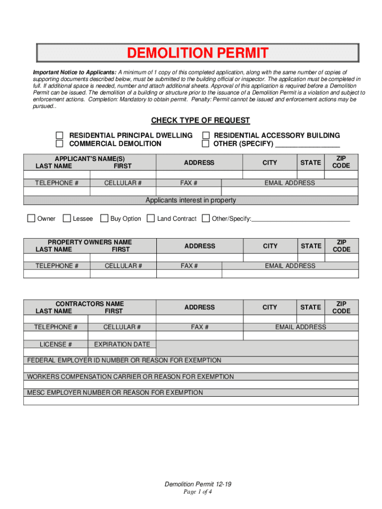 Fillable Online www.chicago.govpermitssvcsDemolition (Wrecking) Permits ...