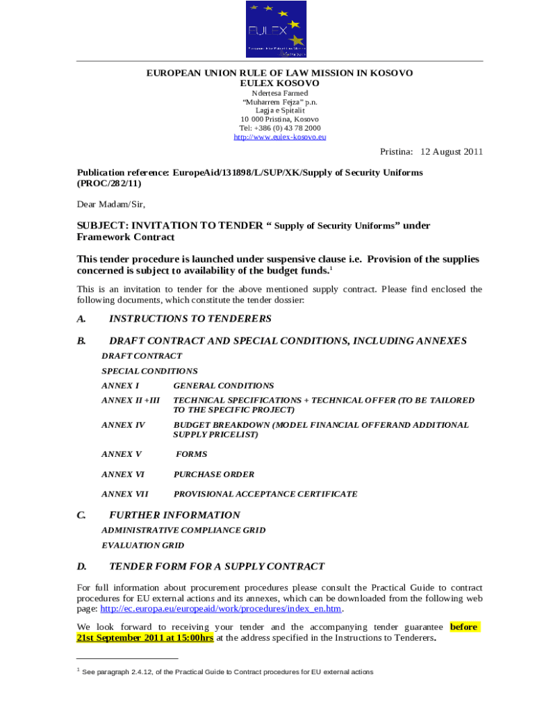 INSTRUCTIONS TO TENDERERS - EULEX Doc Template | pdfFiller