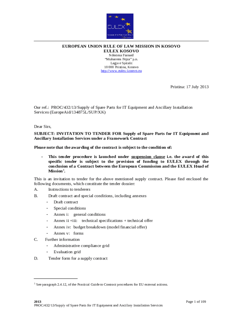 Procurement notice for a service contract - eulex-kosovo.eu Doc Template | pdfFiller