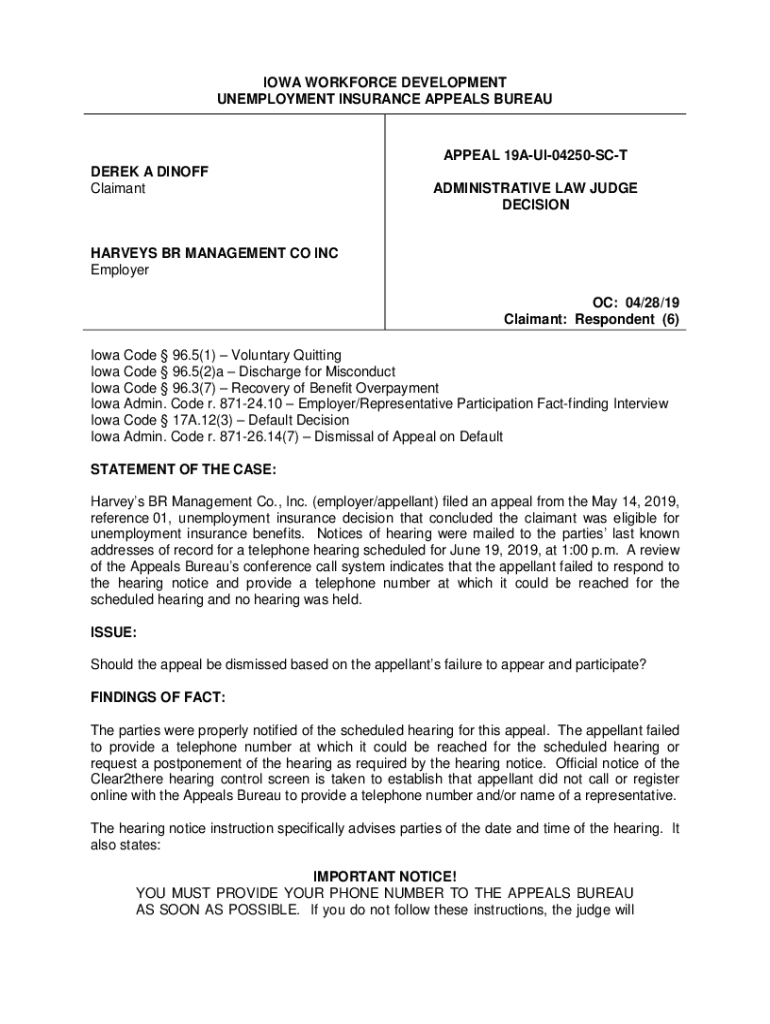 Fillable Online APPEAL 19A-UI-04250-SC-T Fax Email Print - pdfFiller