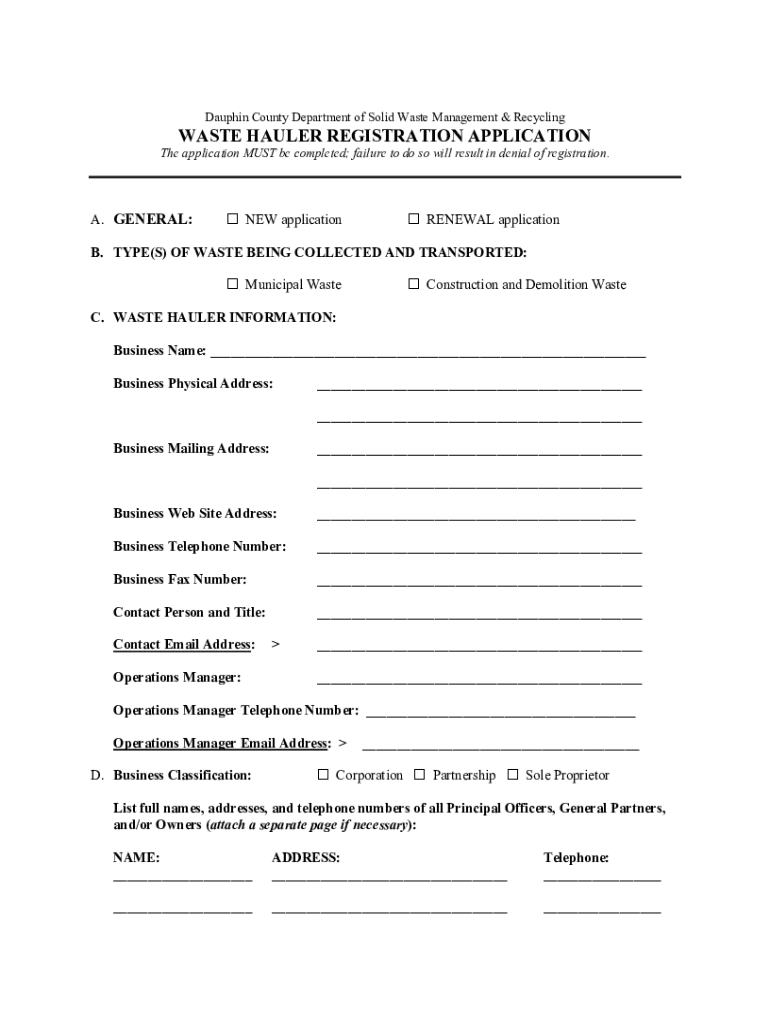 Fillable Online WASTE HAULER Fax Email Print - pdfFiller