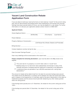 Fillable Online Vacant Land Construction Rebate Application Form Fax ...
