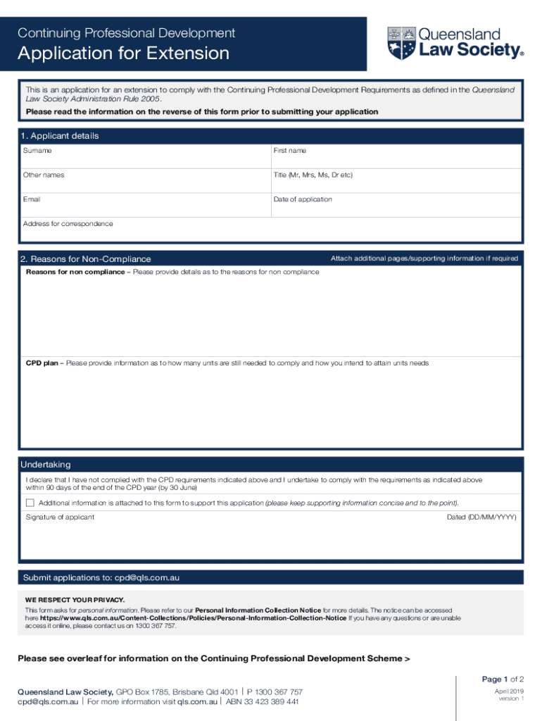 Fillable Online QLS Continuing Professional Development Application for Extension - Form. QLS ...