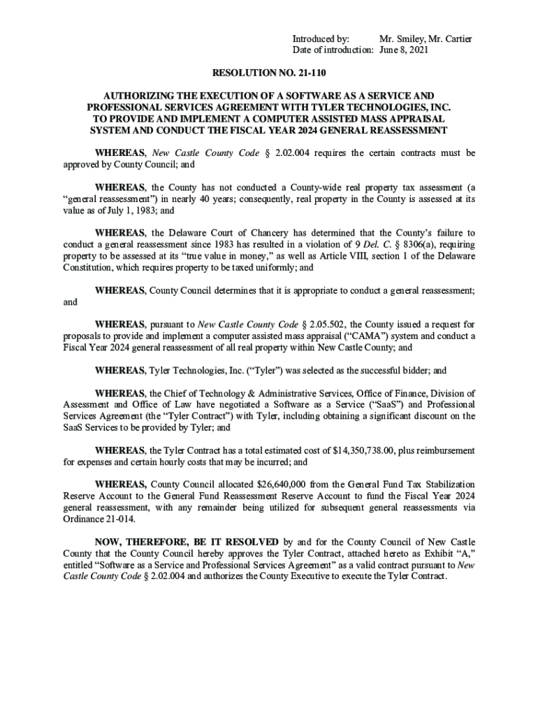 Fillable Online www.newcastlede.govView42976RESOLUTION NO. 21-110 AUTHORIZING THE EXECUTION OF A ...