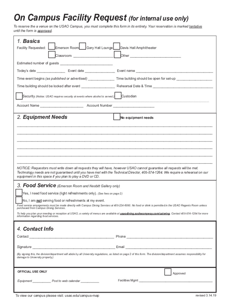 Fillable Online usao.edufacility-requestson-campus-frOn Campus Facility Request Fillable ...
