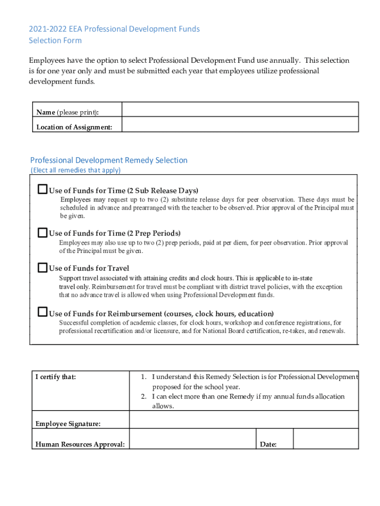 Fillable Online 2021-2022 EEA Professional Development Selection Form ...