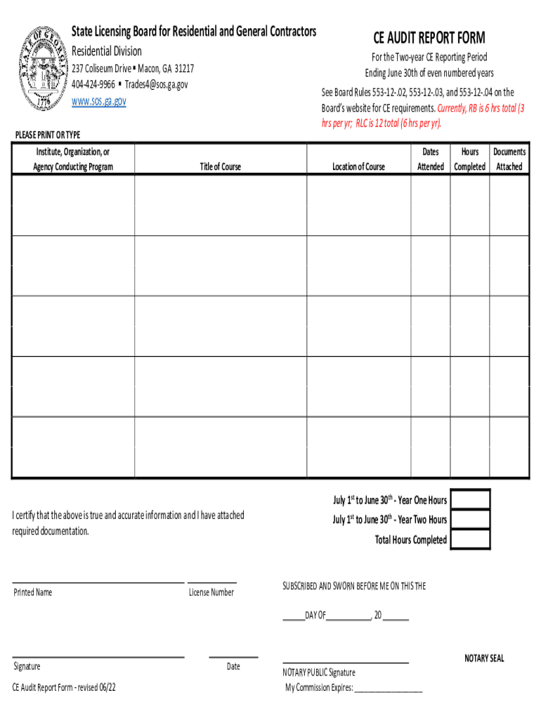 Fillable Online sos ga CE AUDIT REPORT FORM Fax Email Print - pdfFiller