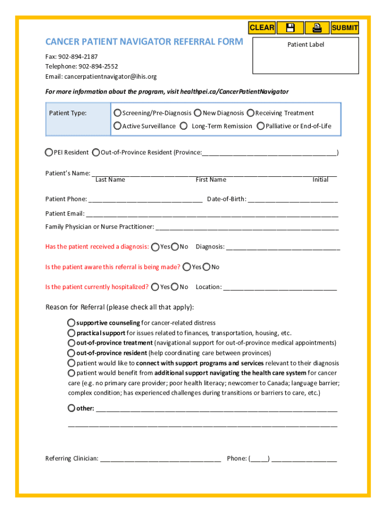 Fillable Online src.healthpei.casitessrcCANCER PATIENT NAVIGATOR ...