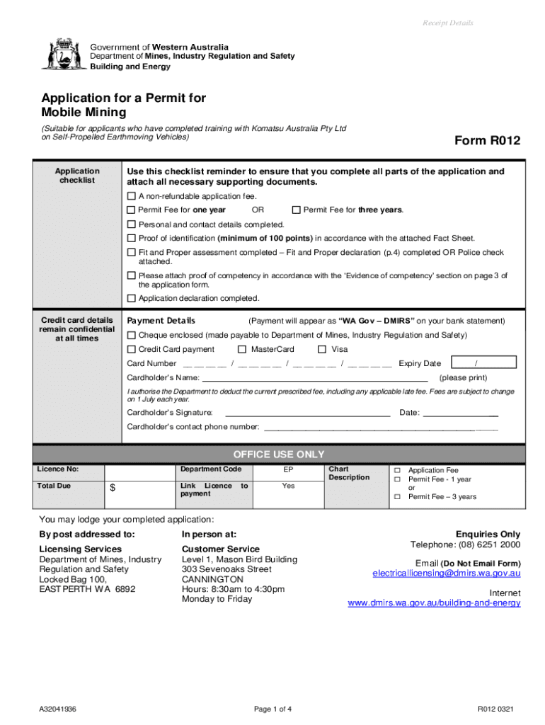 Fillable Online Application for a Mobile Mining Permit. Form Fax Email ...
