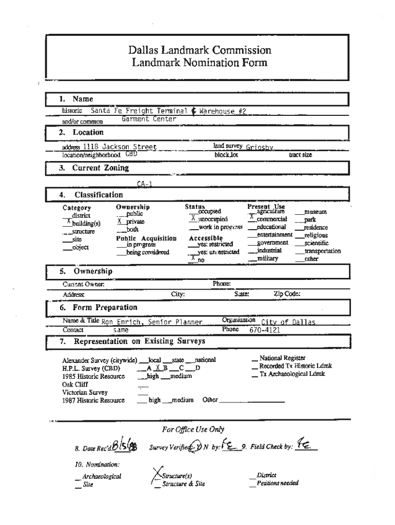 Fillable Online dallascityhall.comdepartmentsDallas Landmark Commission Landmark Nomination Form ...