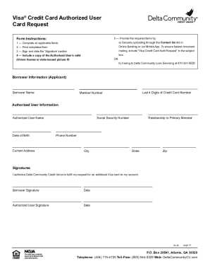 Fillable Online Visa Credit Card Authorized User Card Request. Visa ...