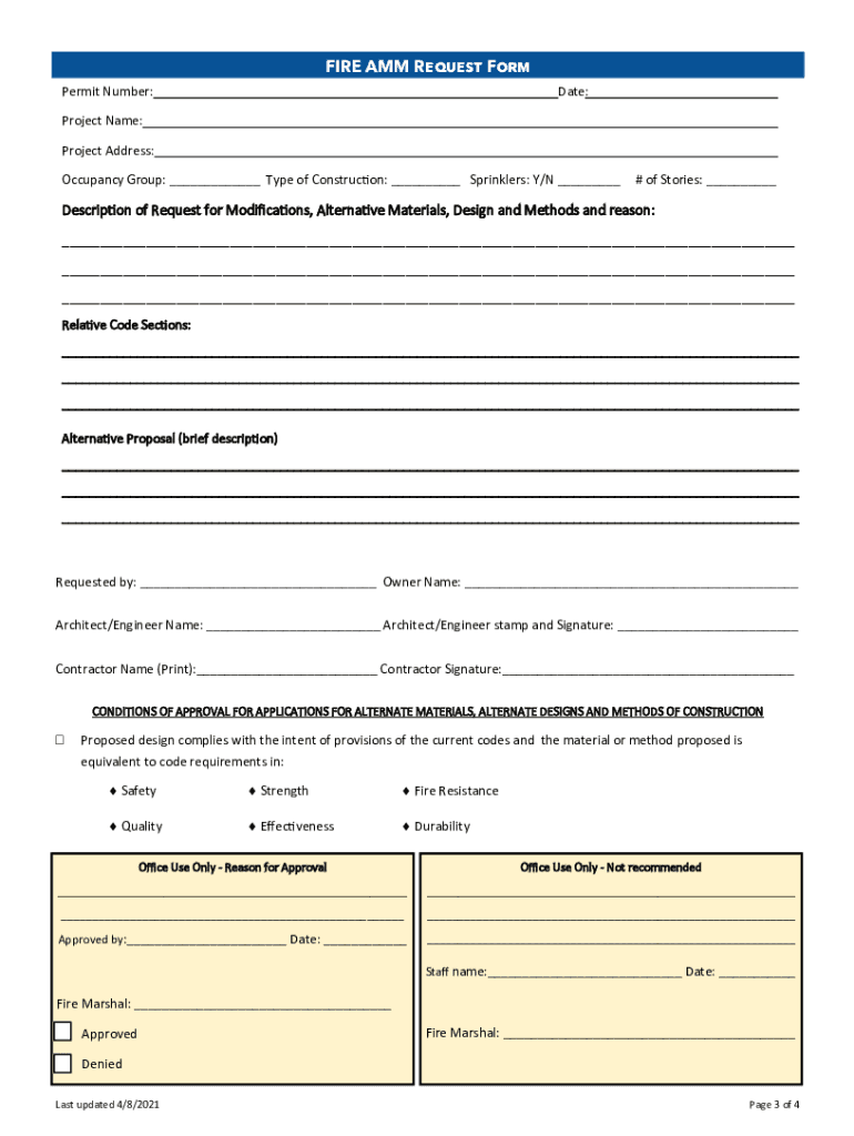 Fillable Online Fire Code Alternate Materials, Methods, or ...