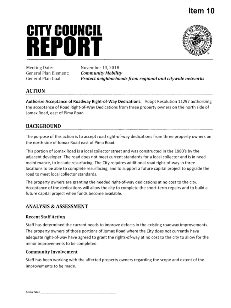 Fillable Online 10 CITY COUNCIl REPORT - ScottsdaleAZ Fax Email Print ...