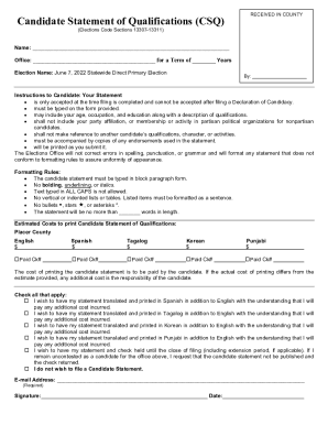 Fillable Online Candidate Statement of Qualifications (CSQ) Fax Email Print - pdfFiller