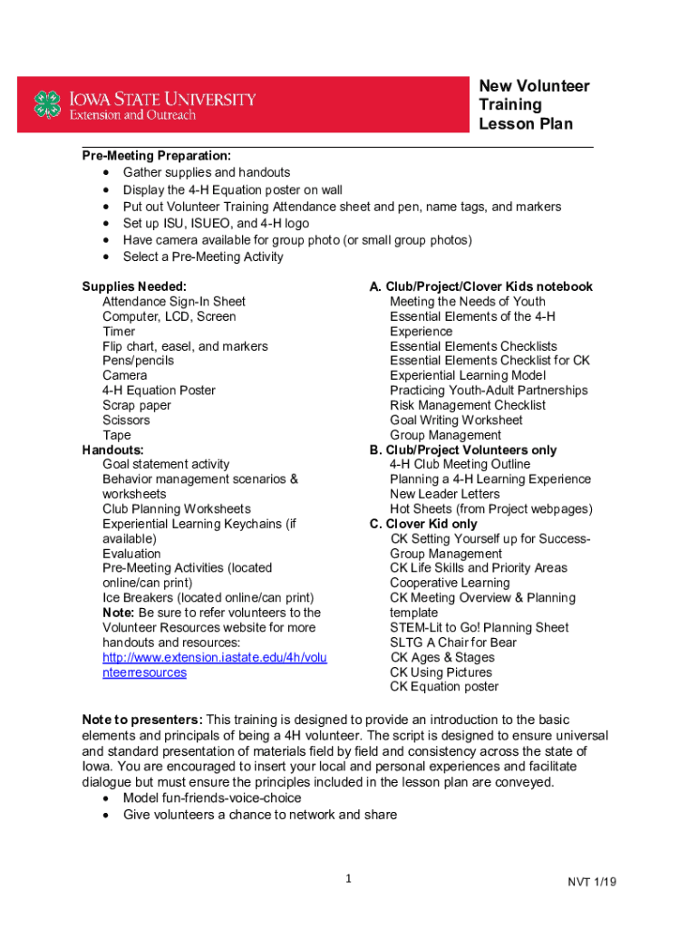 Fillable Online www.extension.iastate.edu4hfilesNew Volunteer Training ...