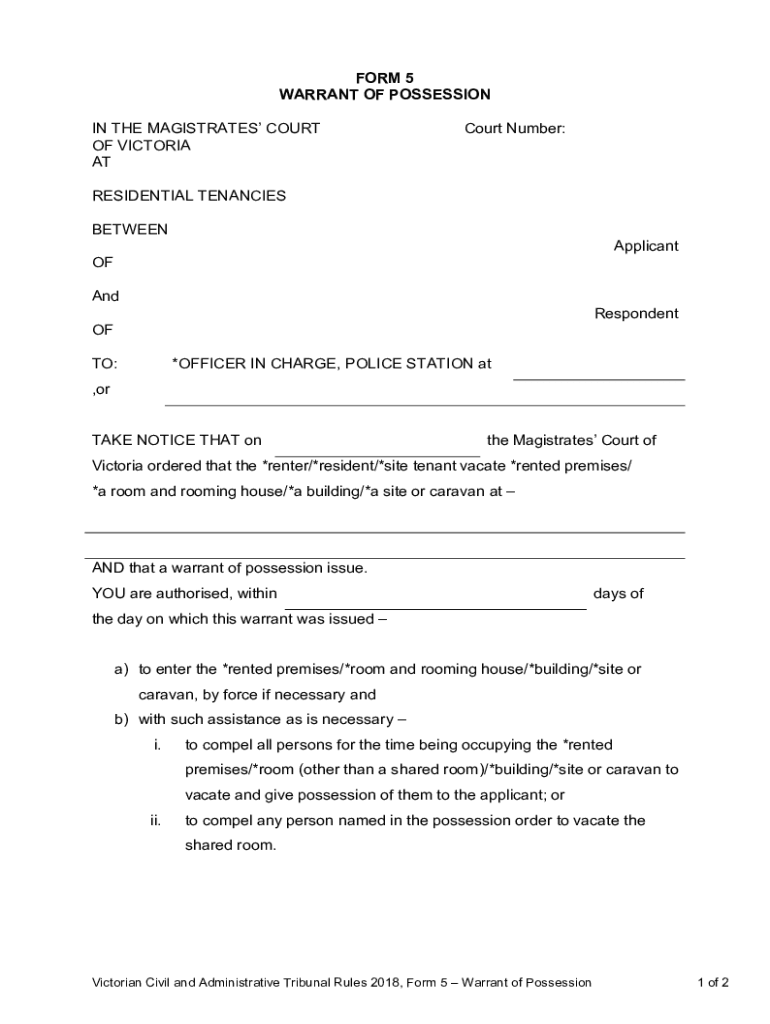 Fillable Online Warrant of Possession - Form 5 Fax Email Print - pdfFiller