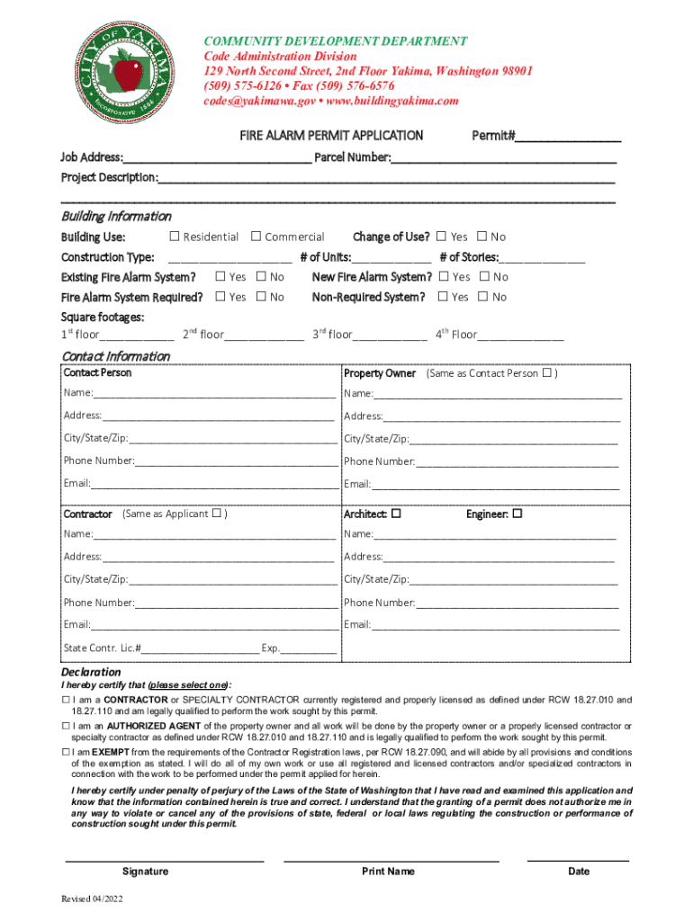 Fillable Online FIRE ALARM PERMIT APPLICATION Permit# Building ...