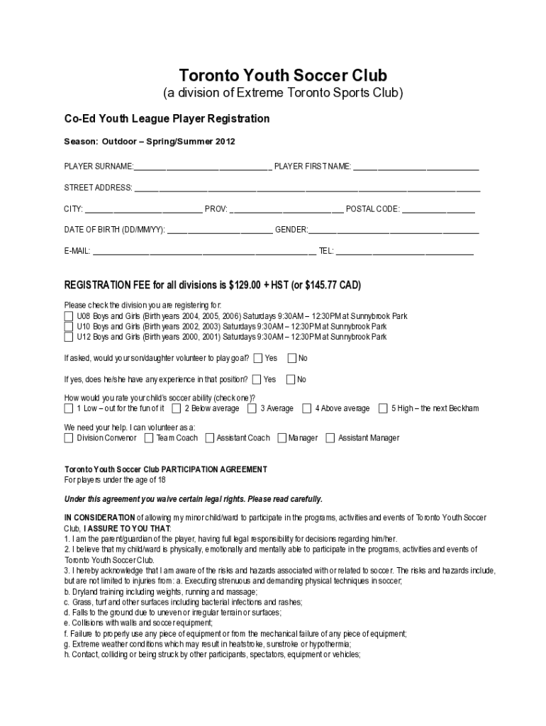 Fillable Online Youth-League-Registration-Form Fax Email Print - pdfFiller