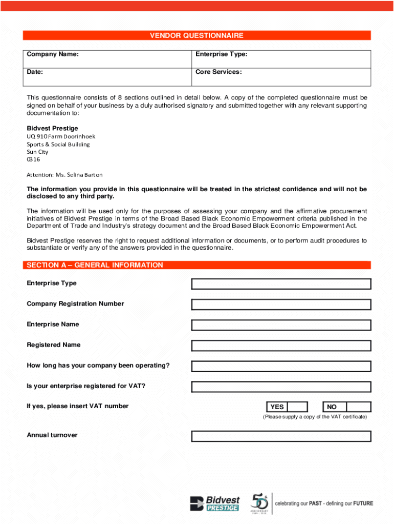 Fillable Online www.sampleforms.comsample-vendor-questionnaireFREE 9 ...