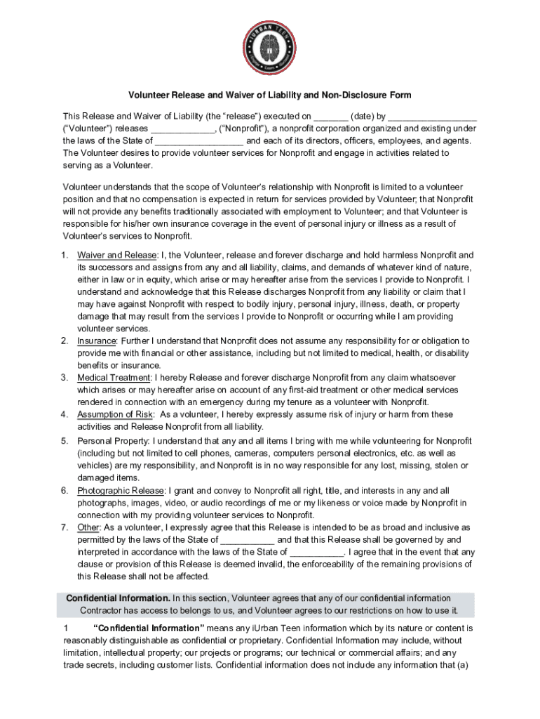 Fillable Online PDF Volunteer Release and Waiver of Liability and Non ...