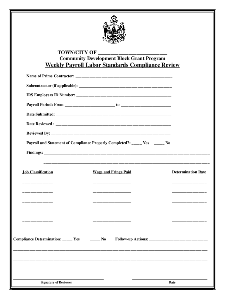 Fillable Online Weekly Payroll Labor Standards Compliance Review Fax ...
