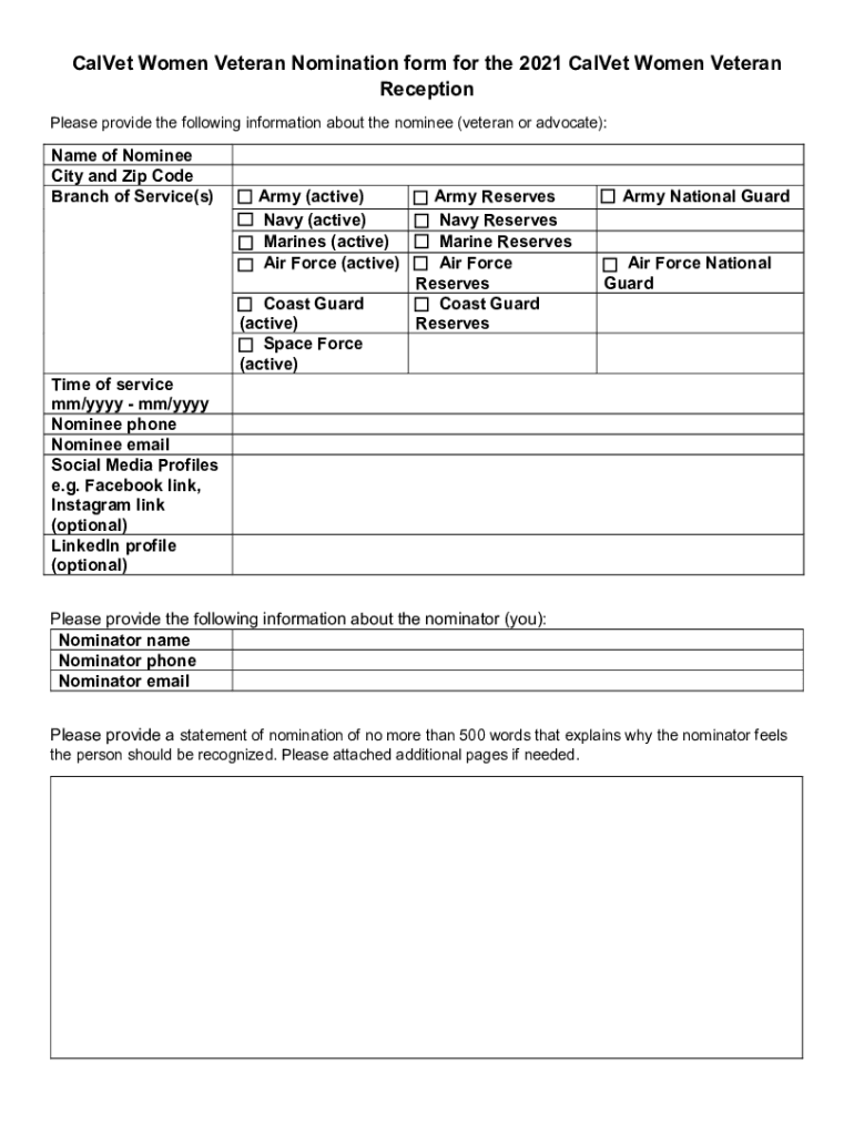 Fillable Online www.calvet.ca.govWomenVetsDocuments2021 CalVet Women ...